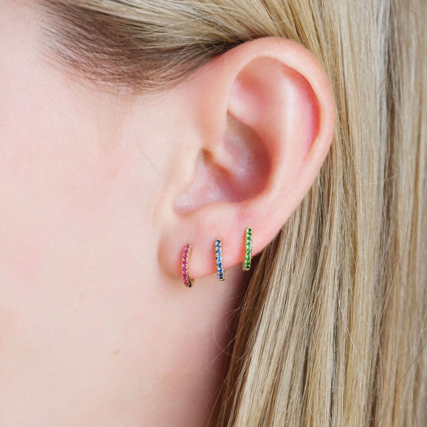 Mini Blue Sapphire Huggies- Eriness Jewelry