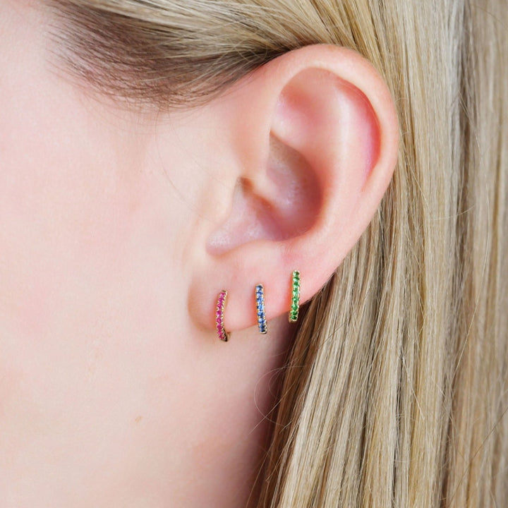 Mini Blue Sapphire Huggies- Eriness Jewelry